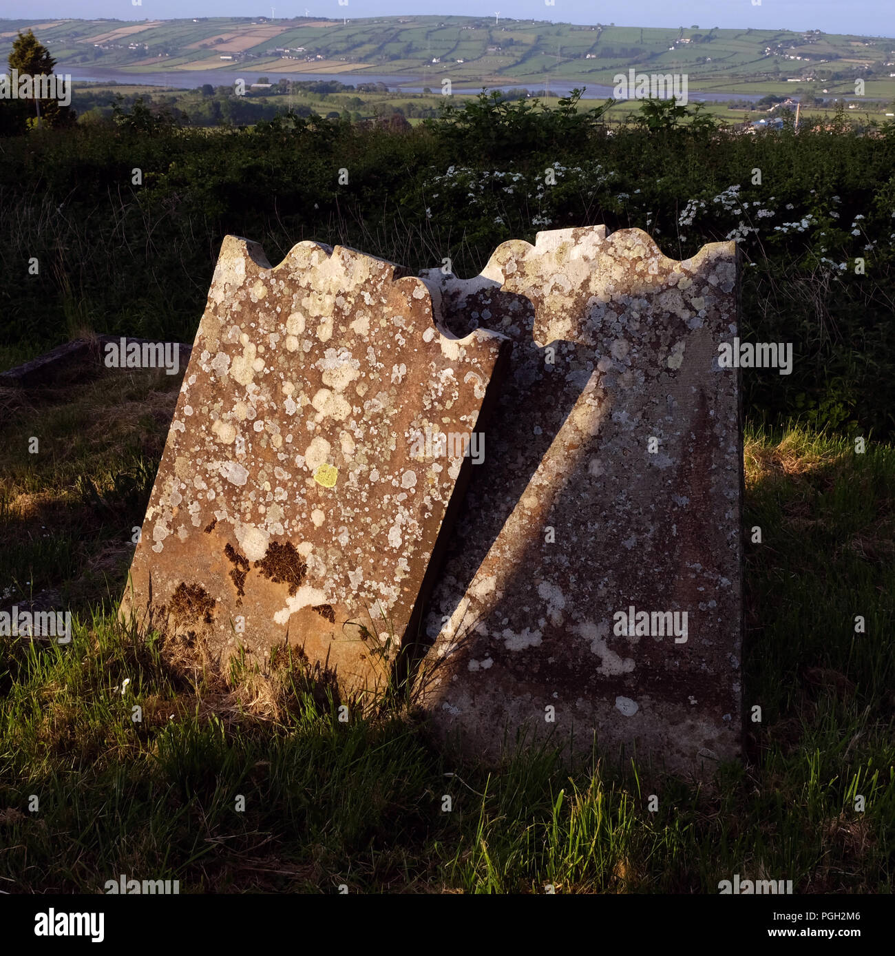 Headstones in Templecorran Cemetery, Ballycarry, Northern Ireland Stock ...