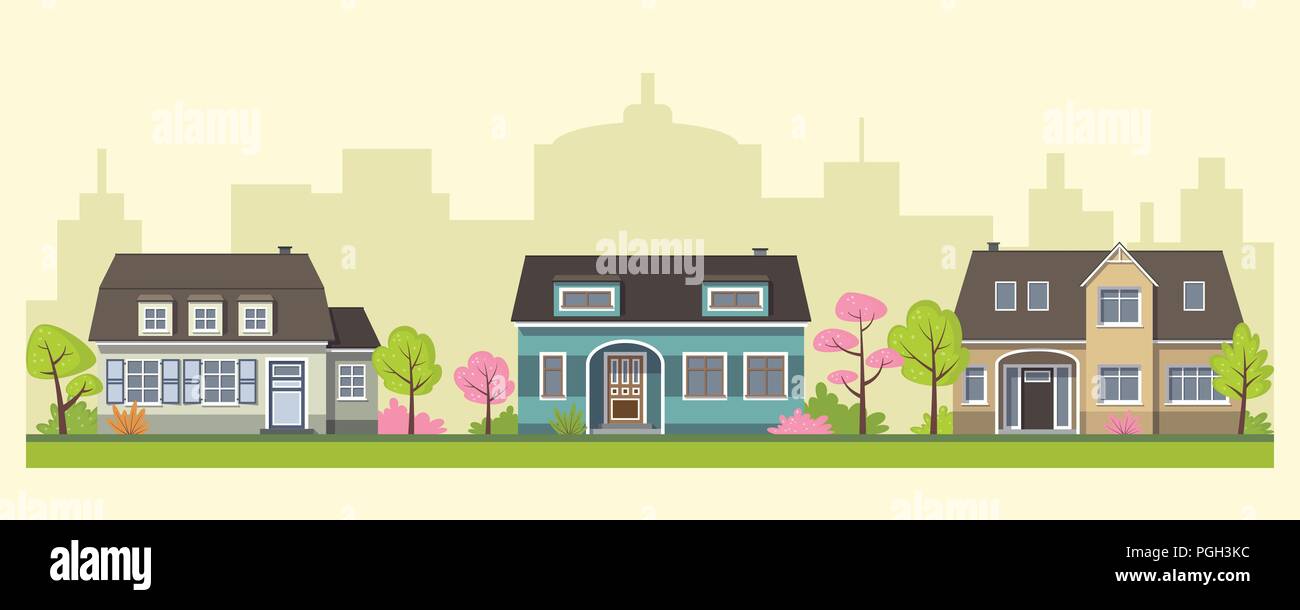 Trees houses in background Stock Vector Images - Alamy