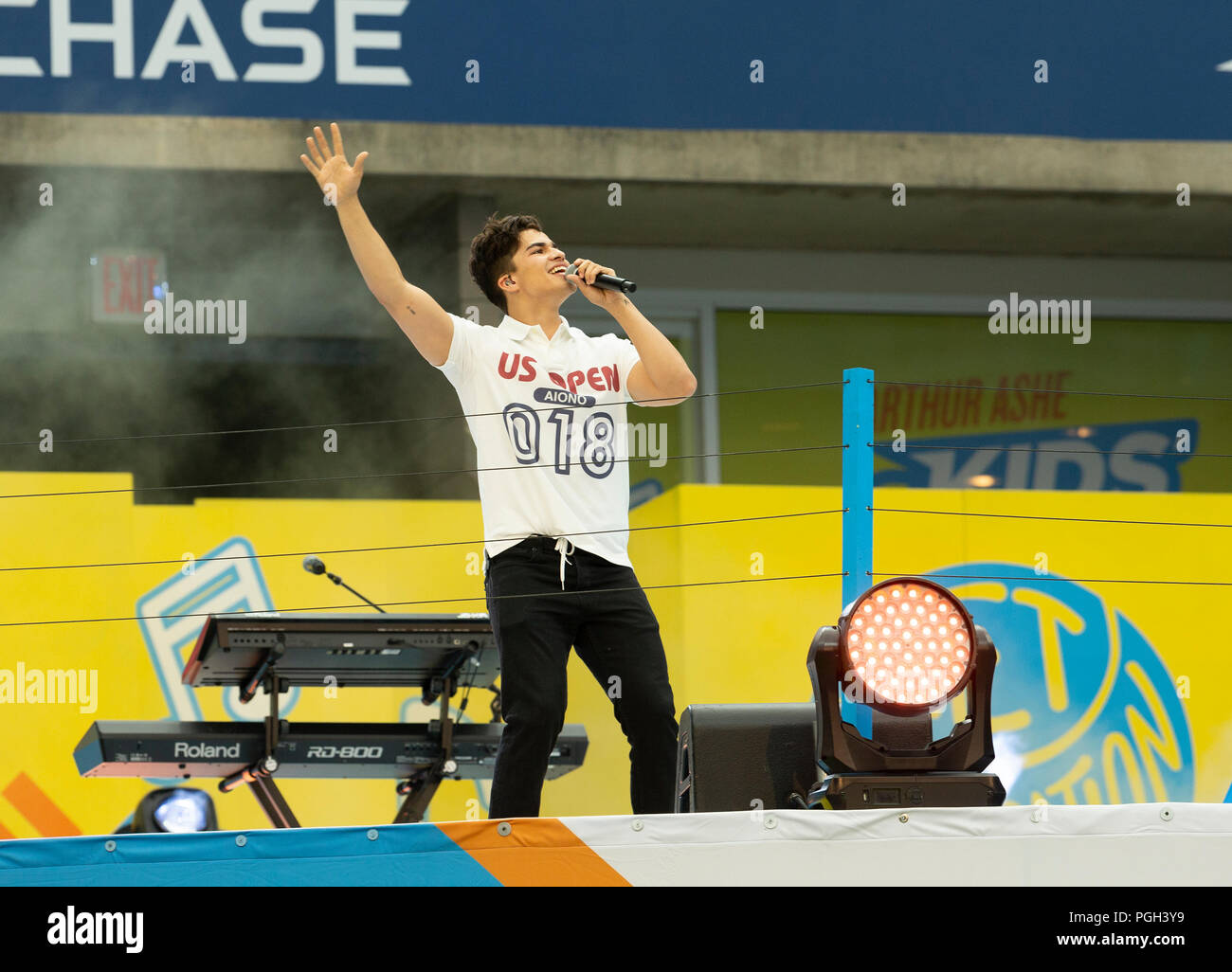 New York, USA. 25th Aug, 2018. Alex Aiono performs on stage during US ...