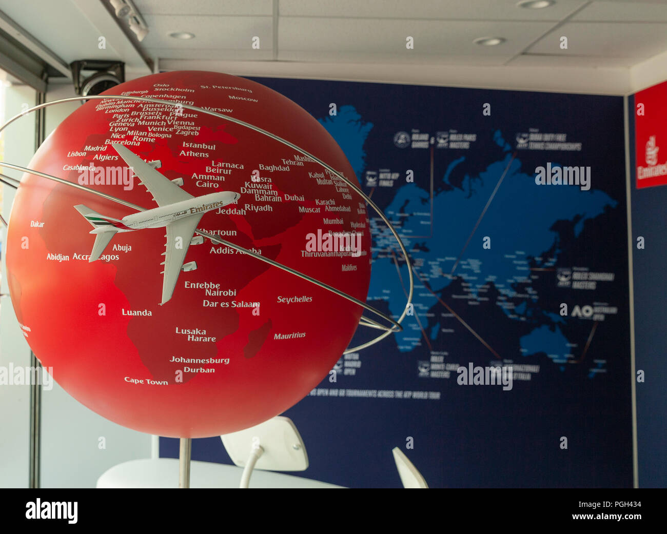 New York, USA. 25th Aug, 2018. Emirates Airline booth at US Open ...