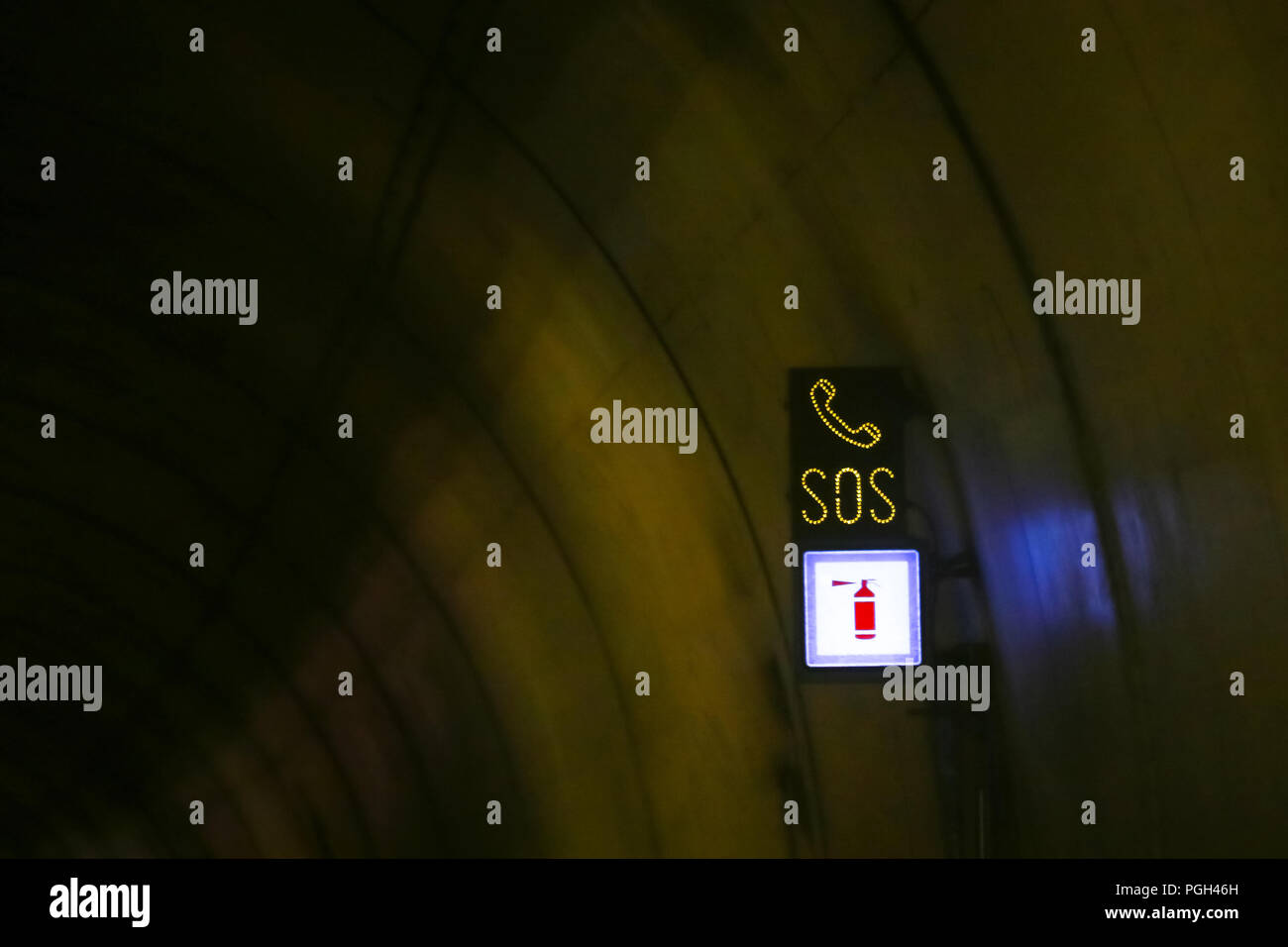 Sos sign in the tunnel on highway Stock Photo - Alamy