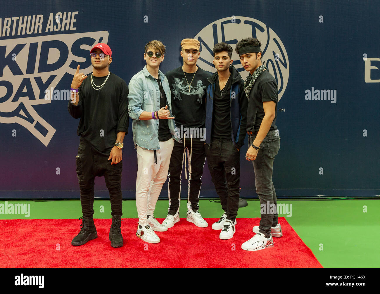 New York, USA. 25th Aug, 2018. Band CNCO poses during US Open ...