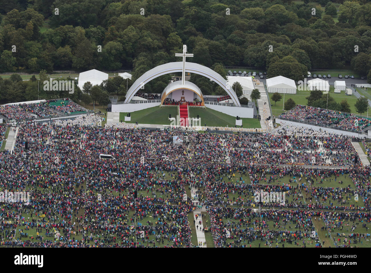 An aerial view of the crowd at Phoenix Park in Dublin as Pope Francis ...