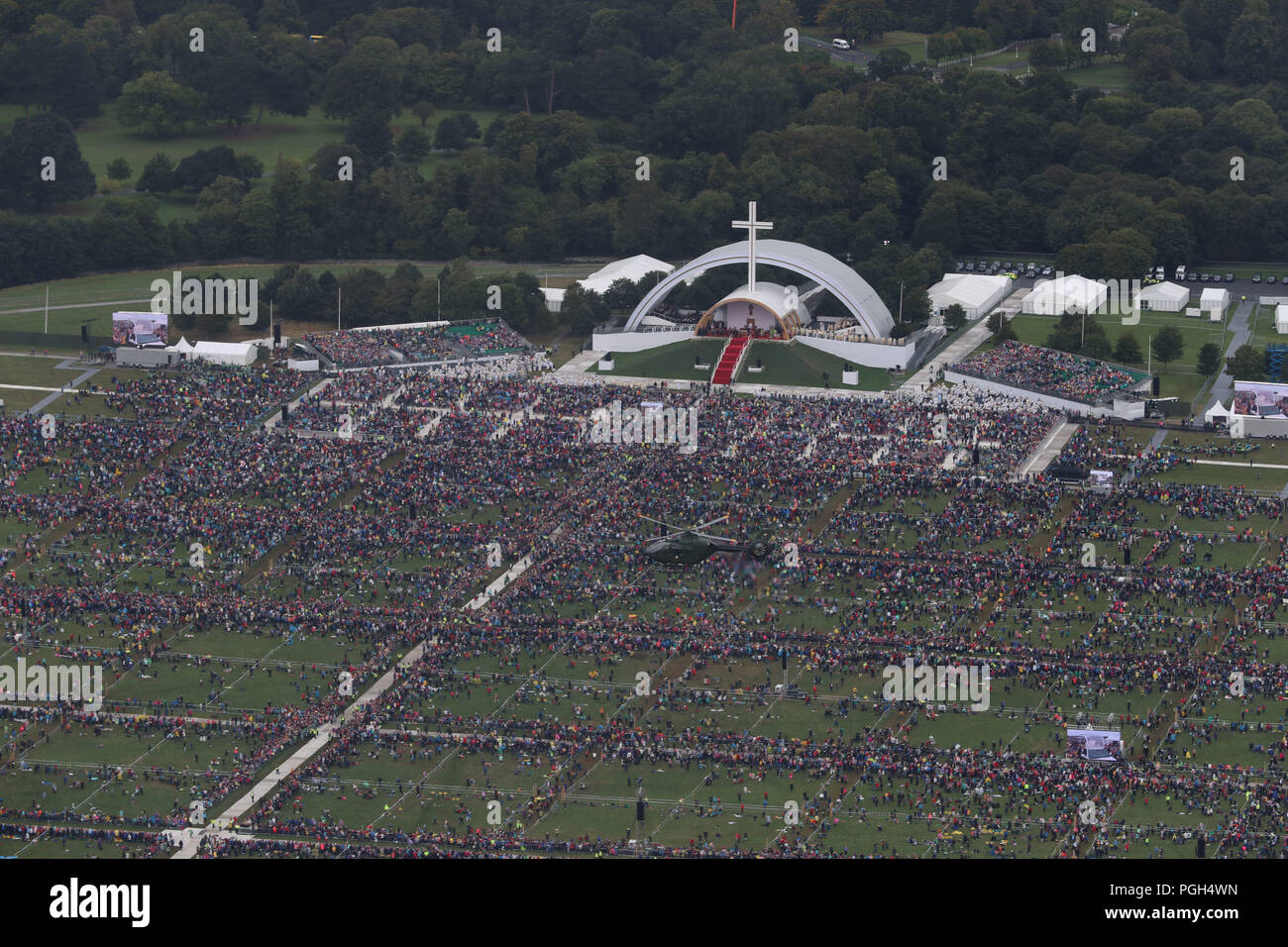 An aerial view of the crowd / Pope Francis at Phoenix Park in Dublin as ...