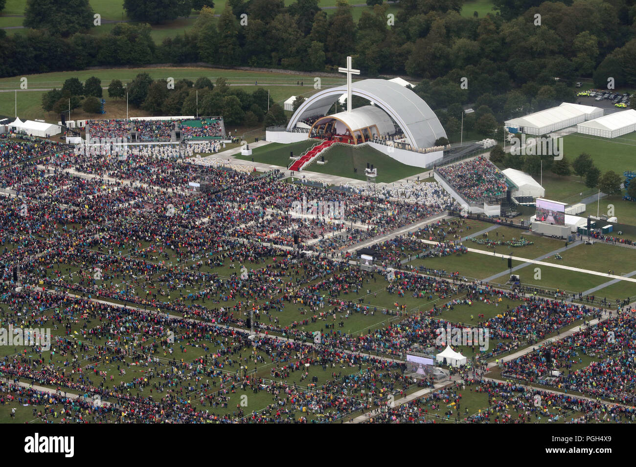 An aerial view of the crowd at Phoenix Park in Dublin as Pope Francis ...