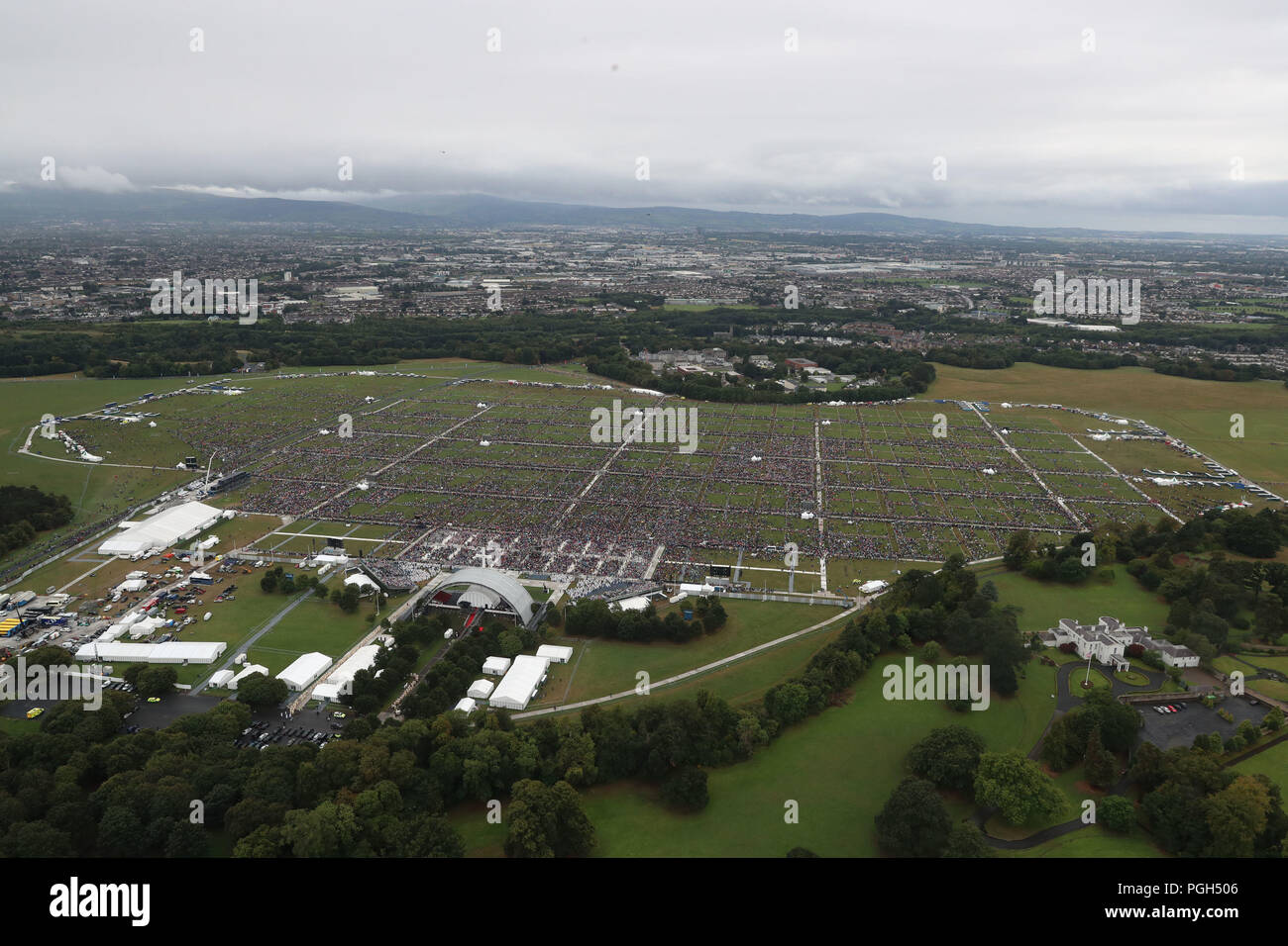 An aerial view of the crowd at Phoenix Park in Dublin as Pope Francis ...