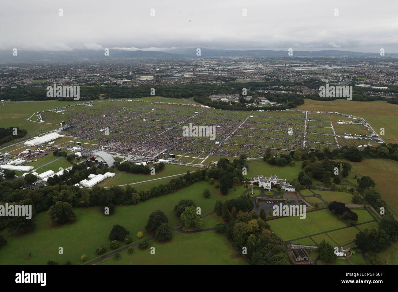 An aerial view of the crowd at Phoenix Park in Dublin as Pope Francis ...