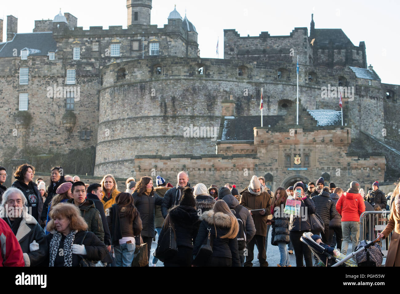 General shots of tourists at edinburgh castle esplanade for story on ...