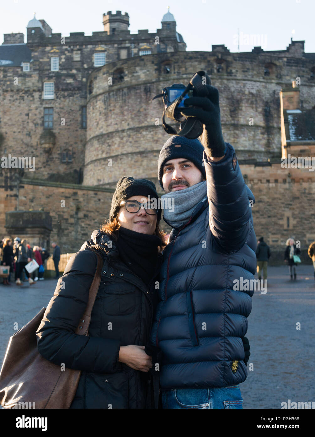 General shots of tourists at edinburgh castle esplanade for story on ...