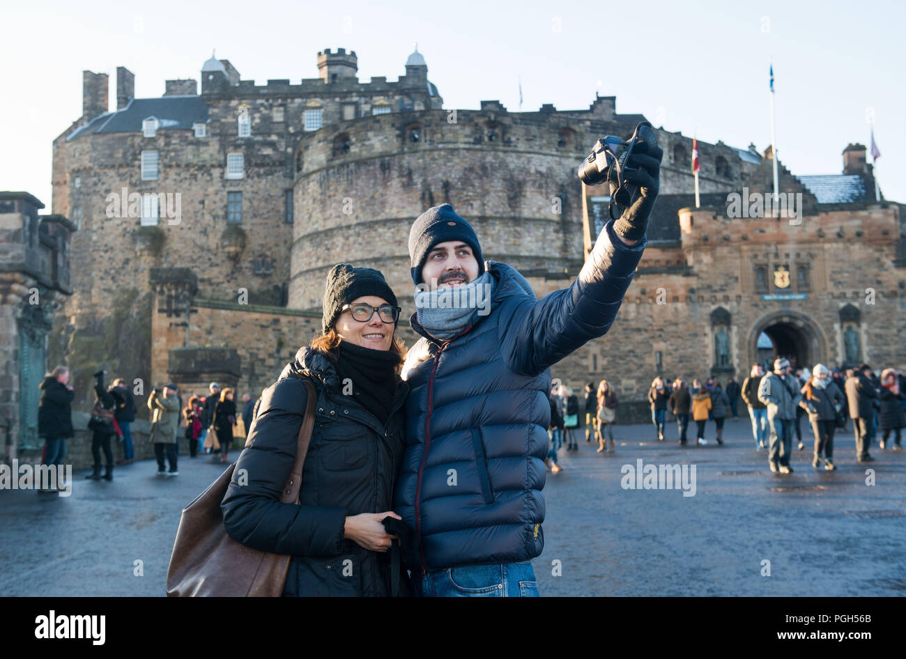 General shots of tourists at edinburgh castle esplanade for story on ...