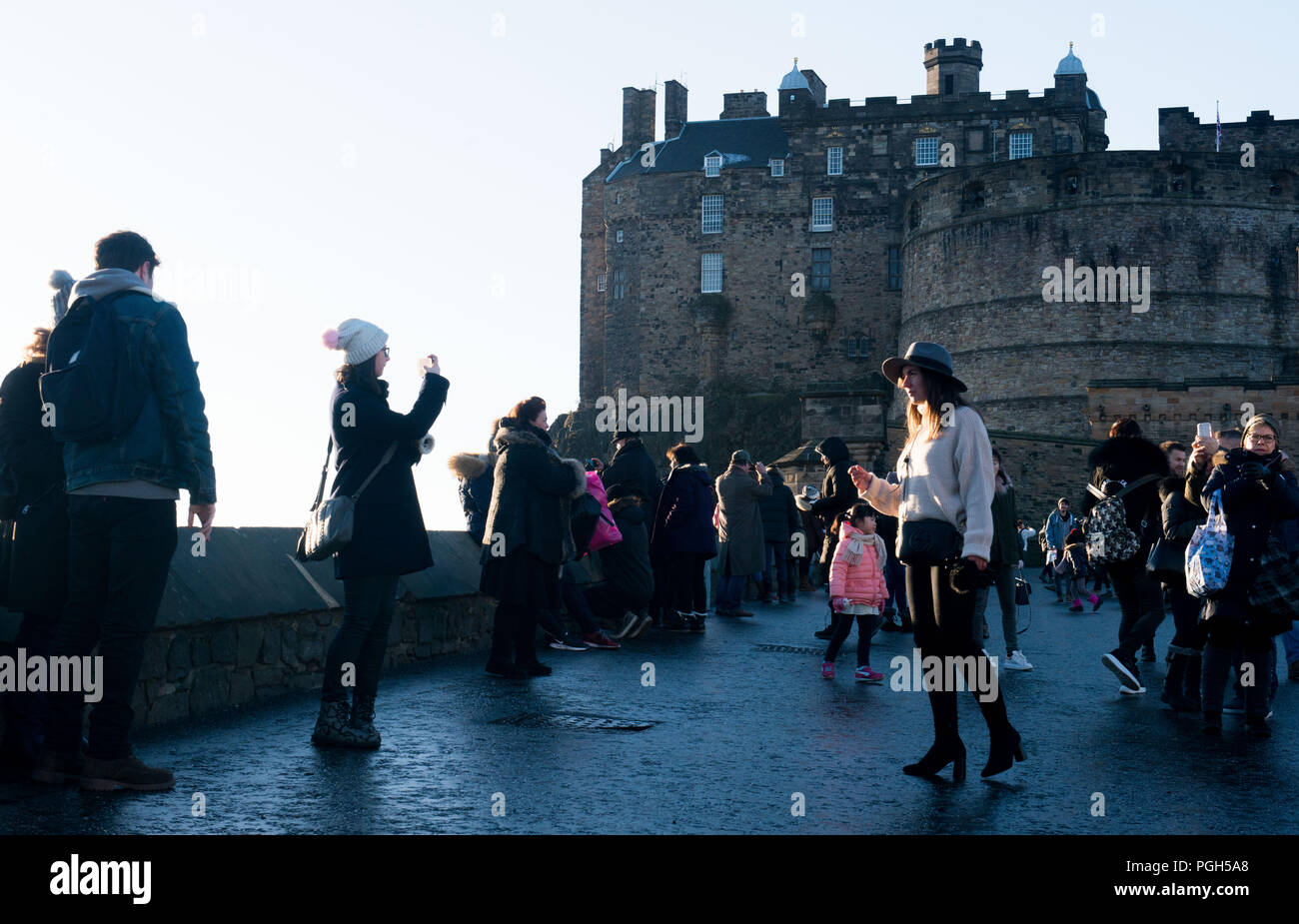 General shots of tourists at edinburgh castle esplanade for story on ...