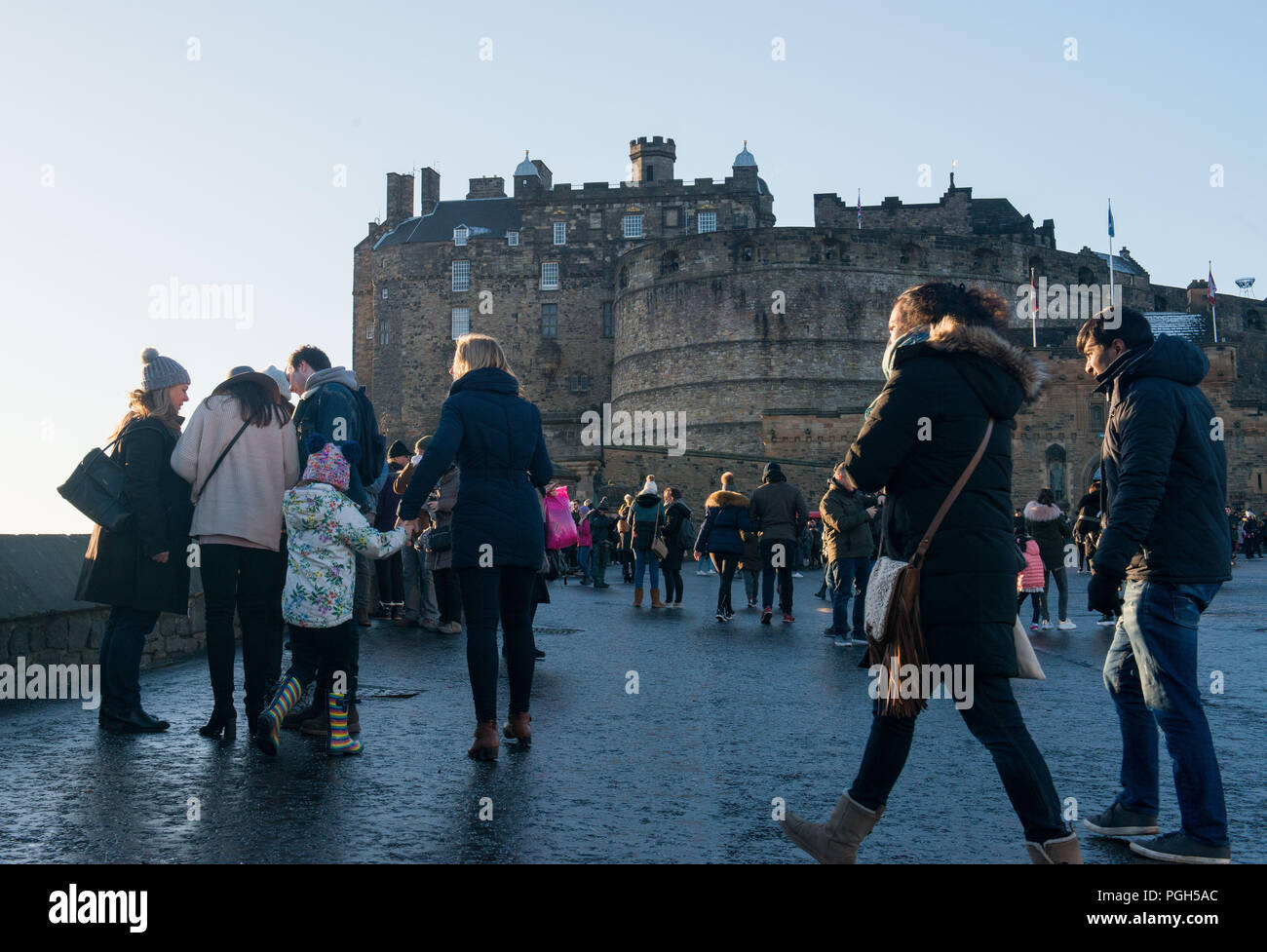 General shots of tourists at edinburgh castle esplanade for story on ...