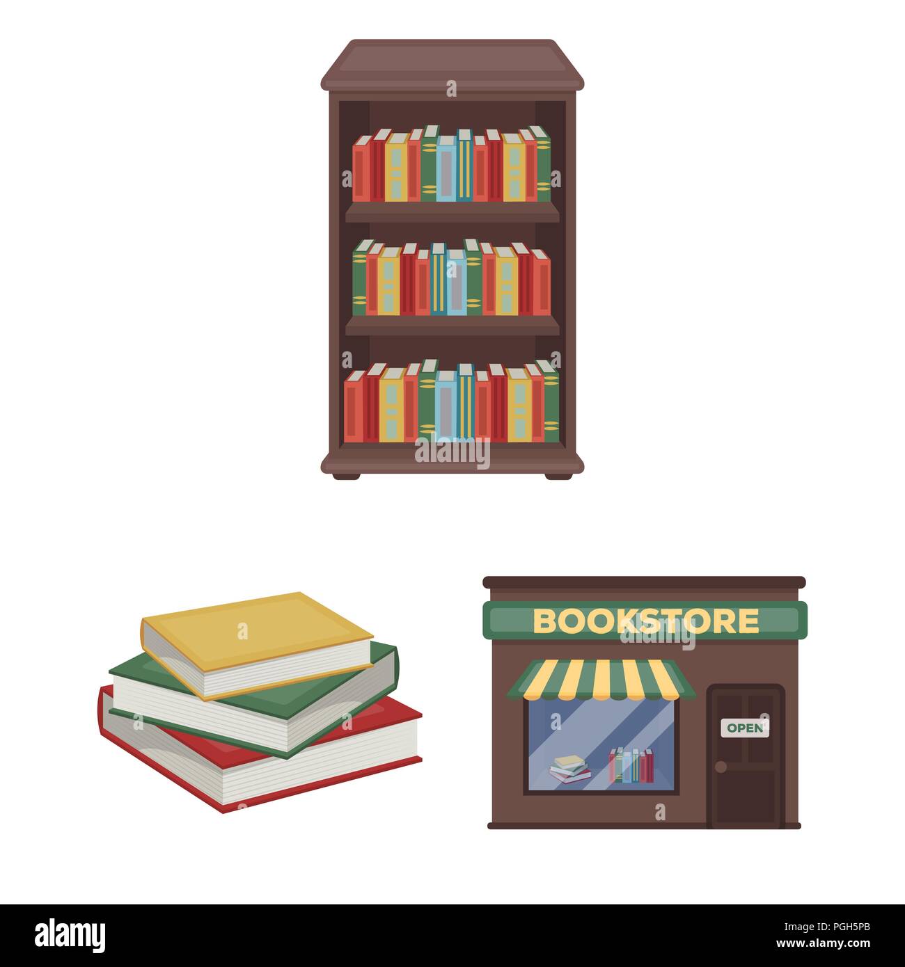 Library and bookstore cartoon icons in set collection for design. Books ...