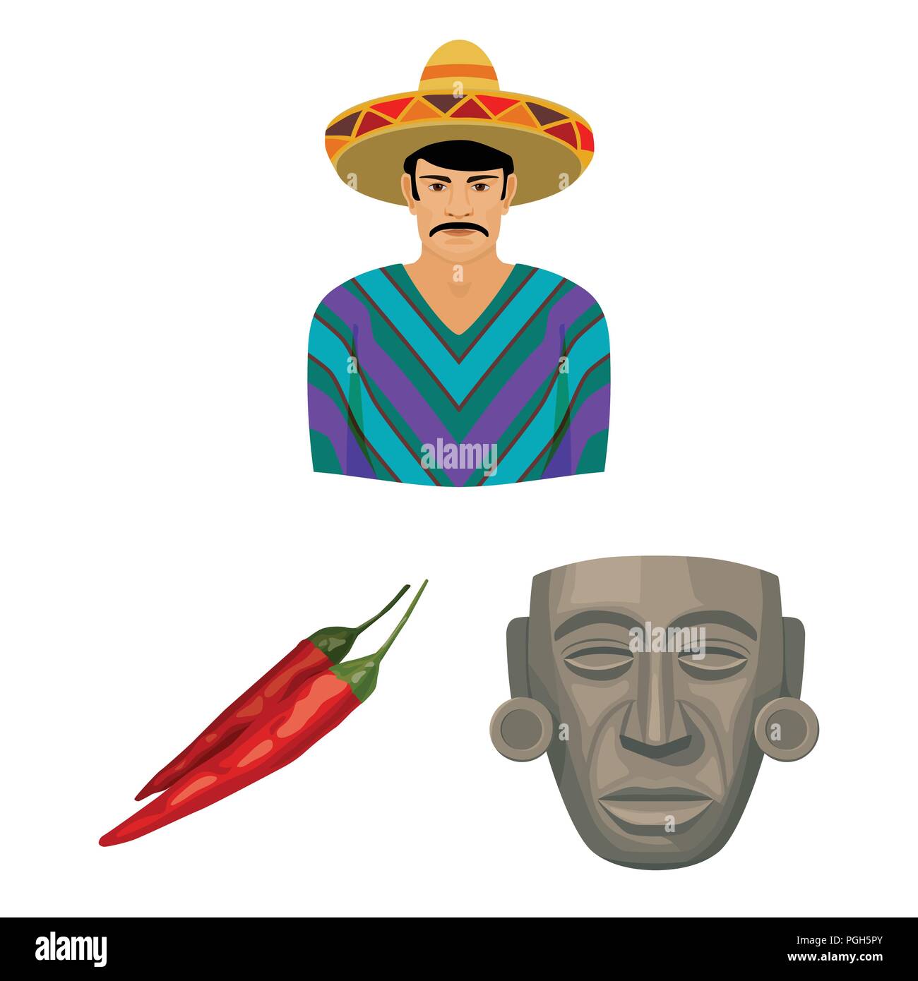 Country Mexico cartoon icons in set collection for design. Mexico and ...