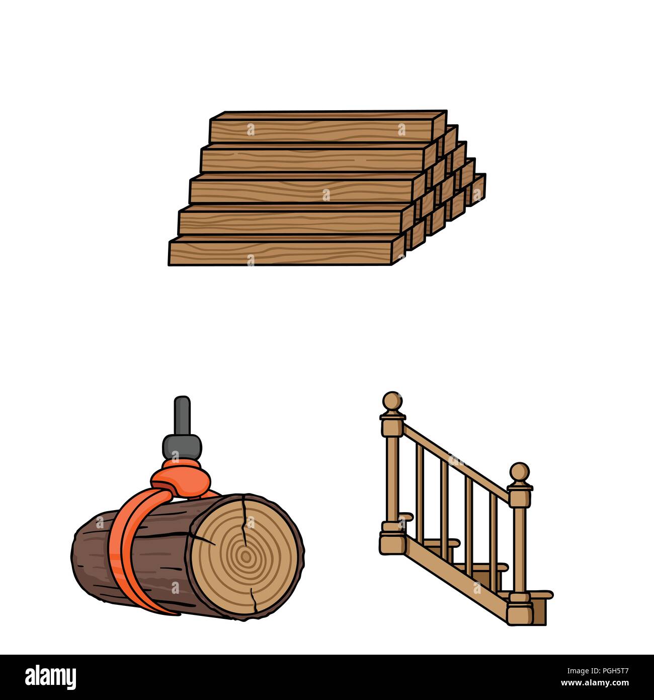 Sawmill and Timber cartoon icons in set collection for design. Hardware ...