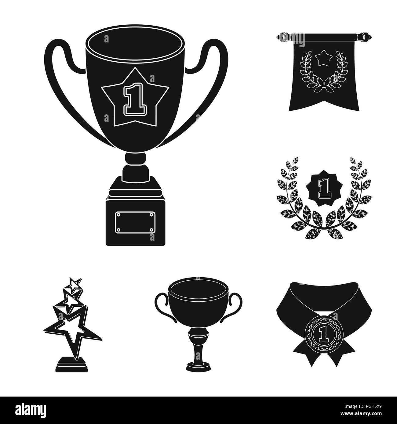 Awards and trophies black icons in set collection for design.Reward and ...