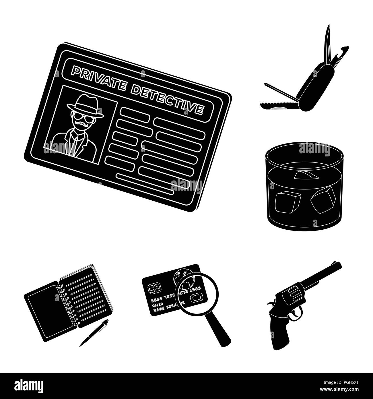Detective and Attributes black icons in set collection for design ...