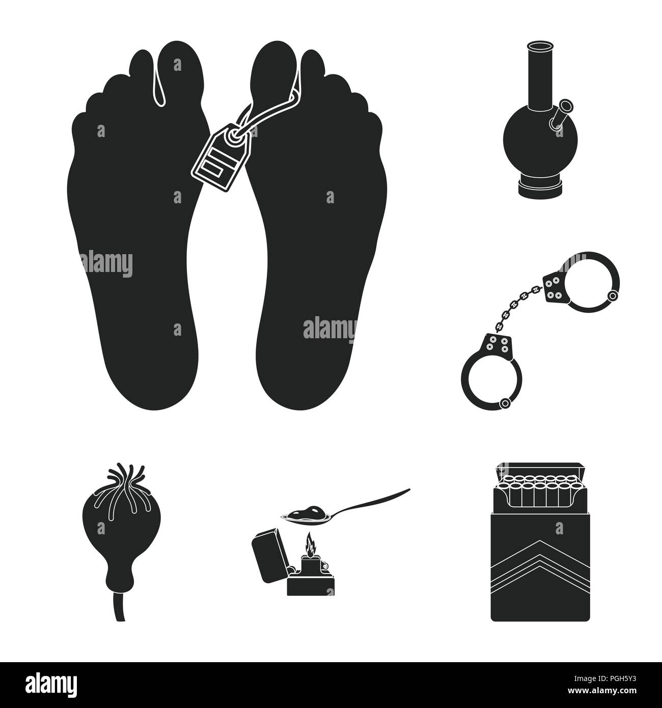 Drug addiction and attributes black icons in set collection for design ...