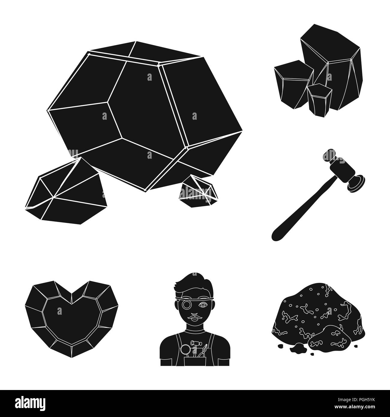 Precious Minerals black icons in set collection for design. Jeweler and ...