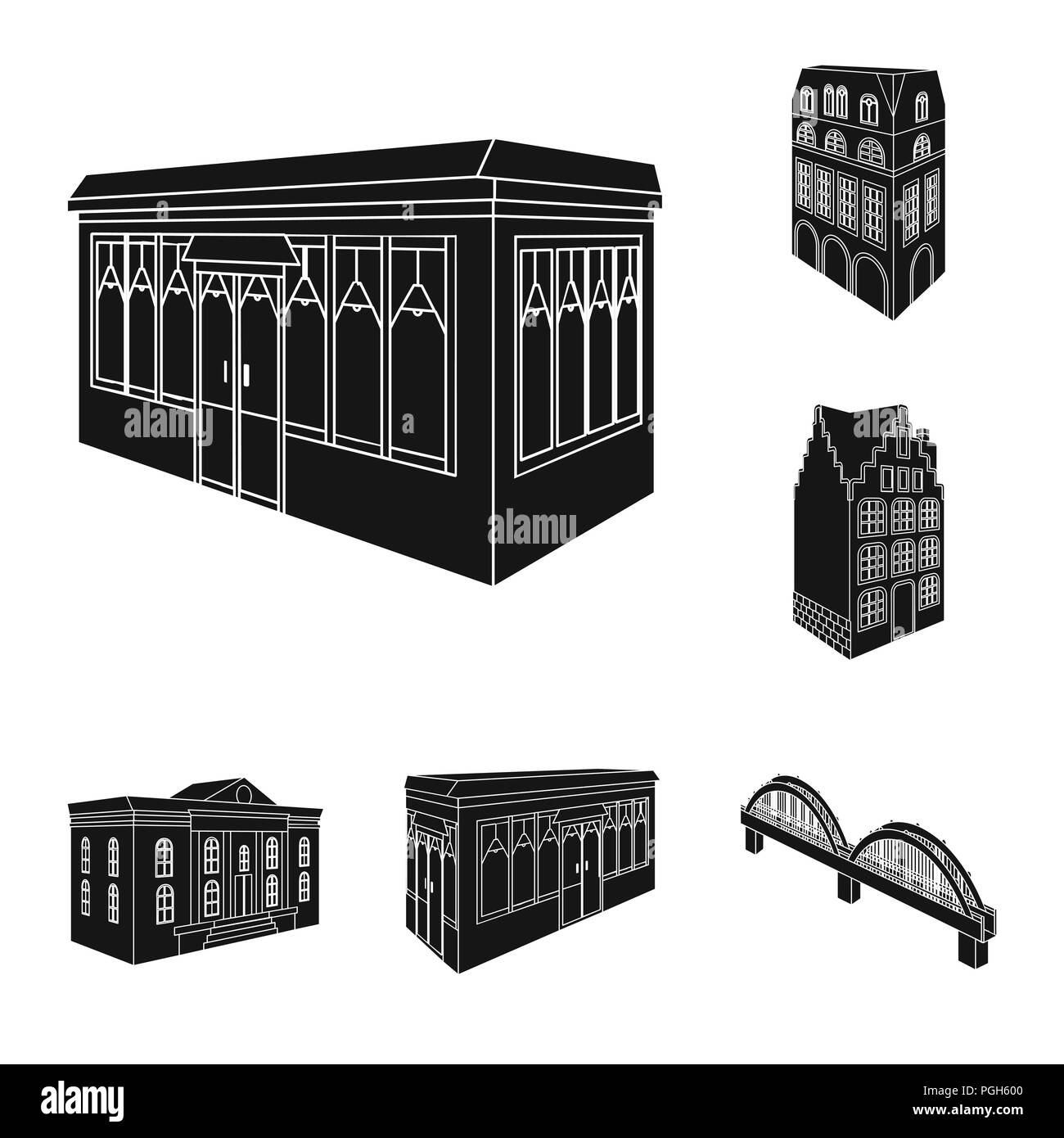 Building and architecture black icons in set collection for design.The ...