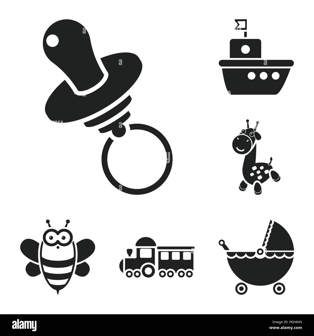 Children toy black icons in set collection for design. Game and bauble ...