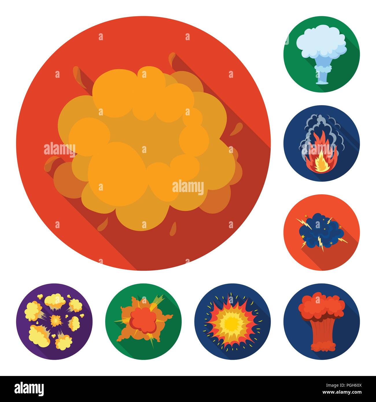 Different explosions flat icons in set collection for design.Flash and ...
