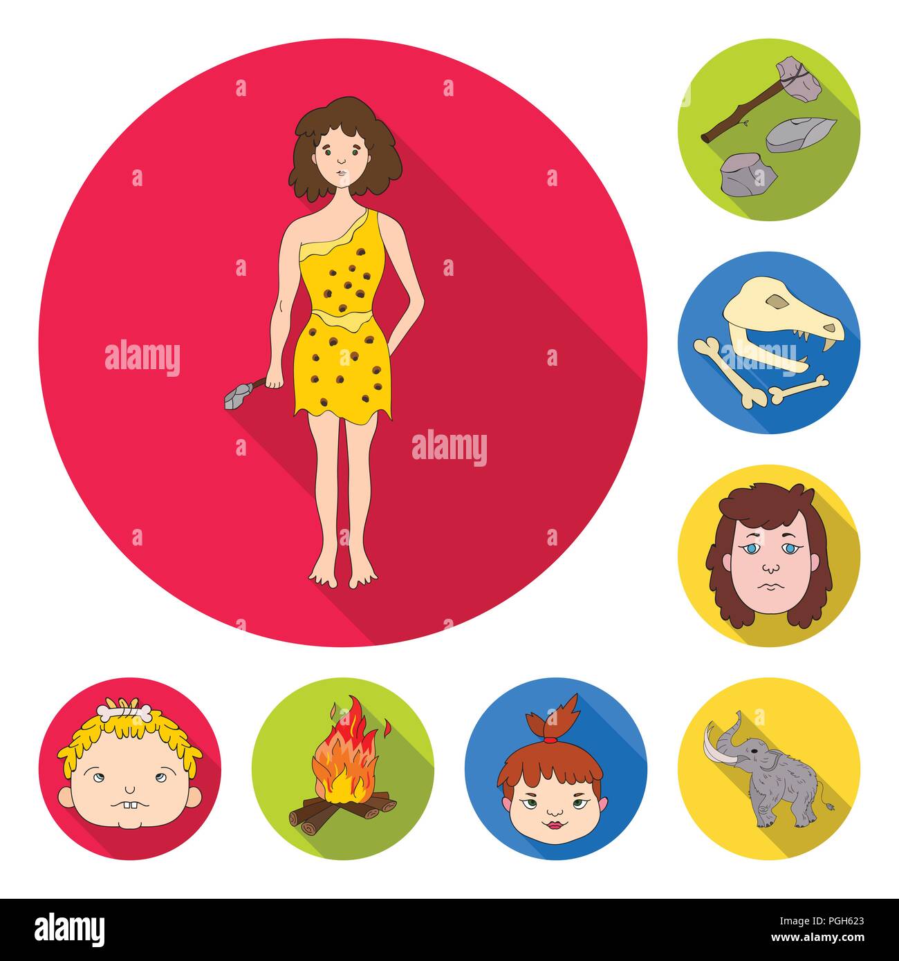 Life in the Stone Age flat icons in set collection for design. Ancient ...