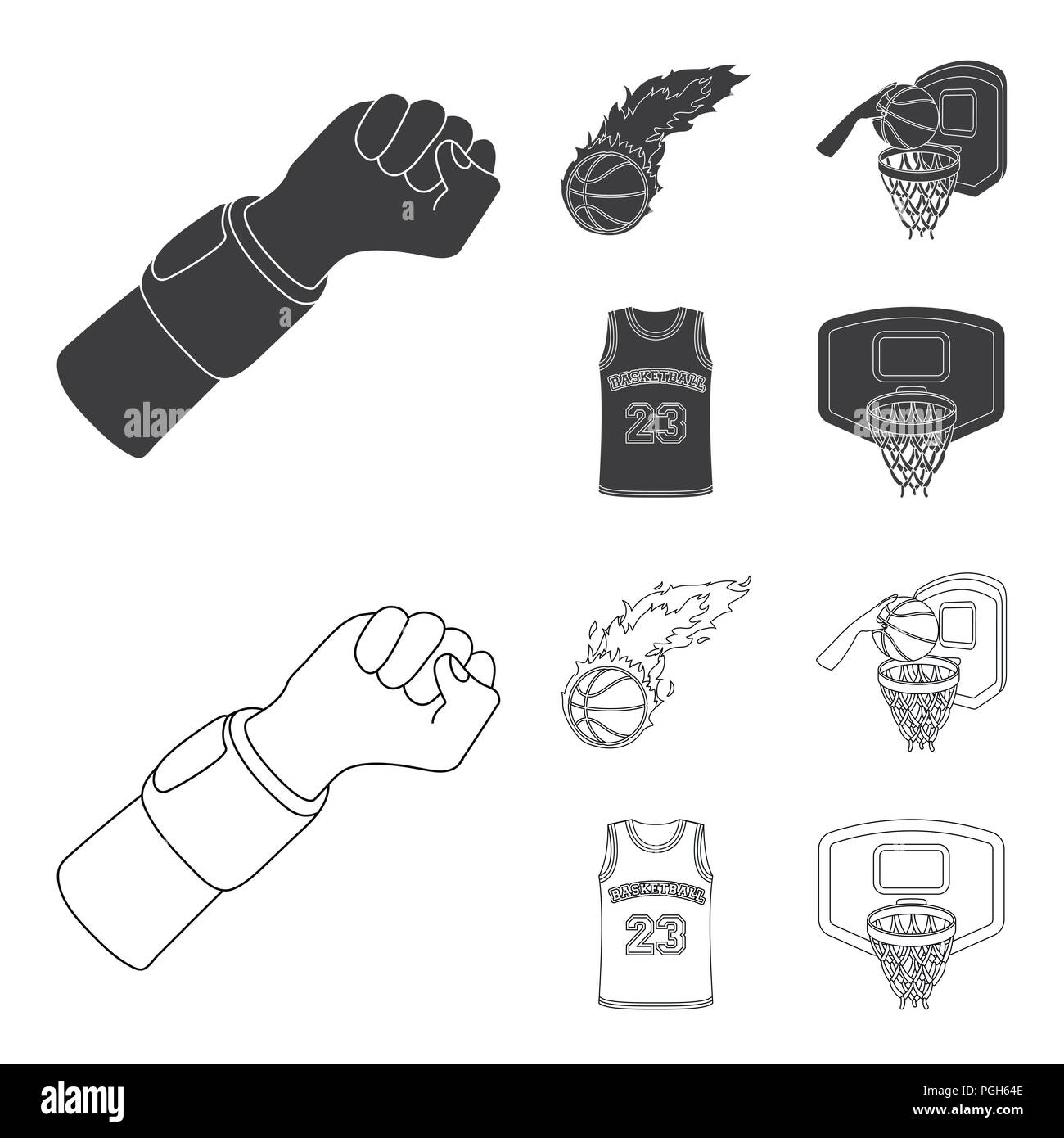 Basketball and attributes black,outline icons in set collection for ...