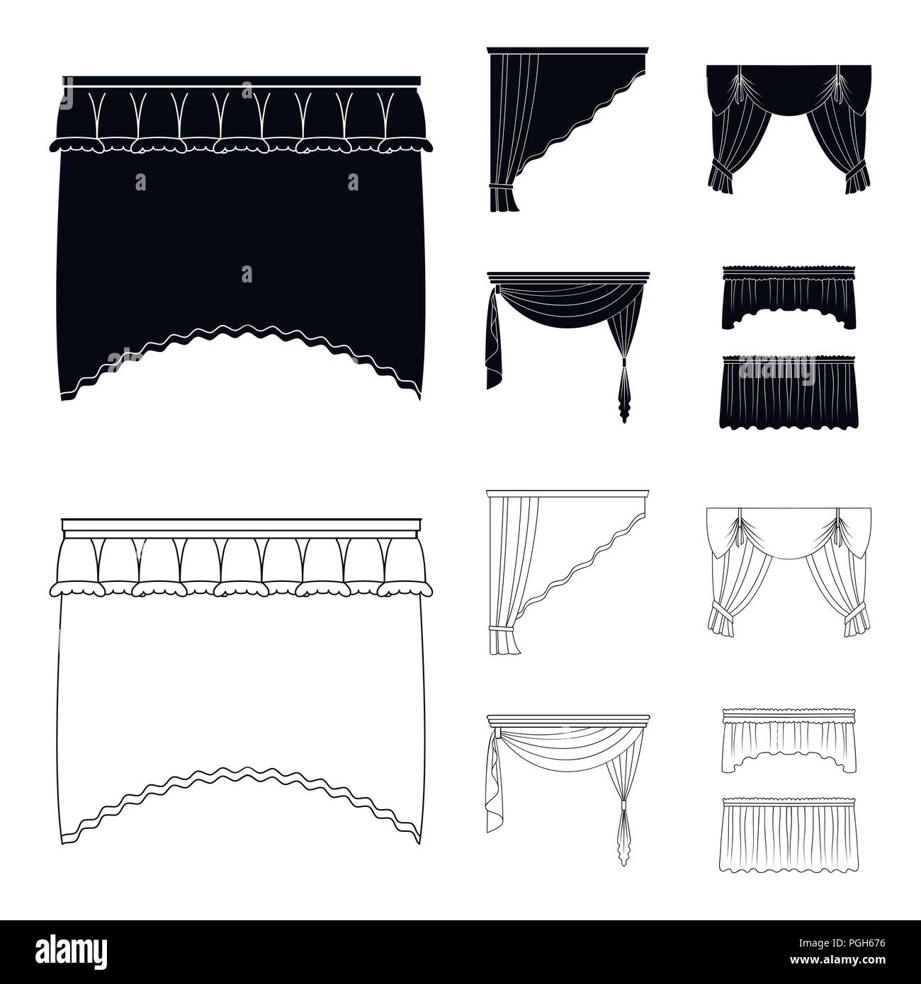 Different types of window curtains.Curtains set collection icons in ...