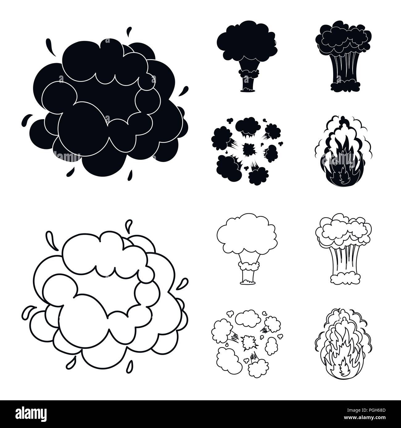 Flame, sparks, hydrogen fragments, atomic or gas explosion. Explosions ...