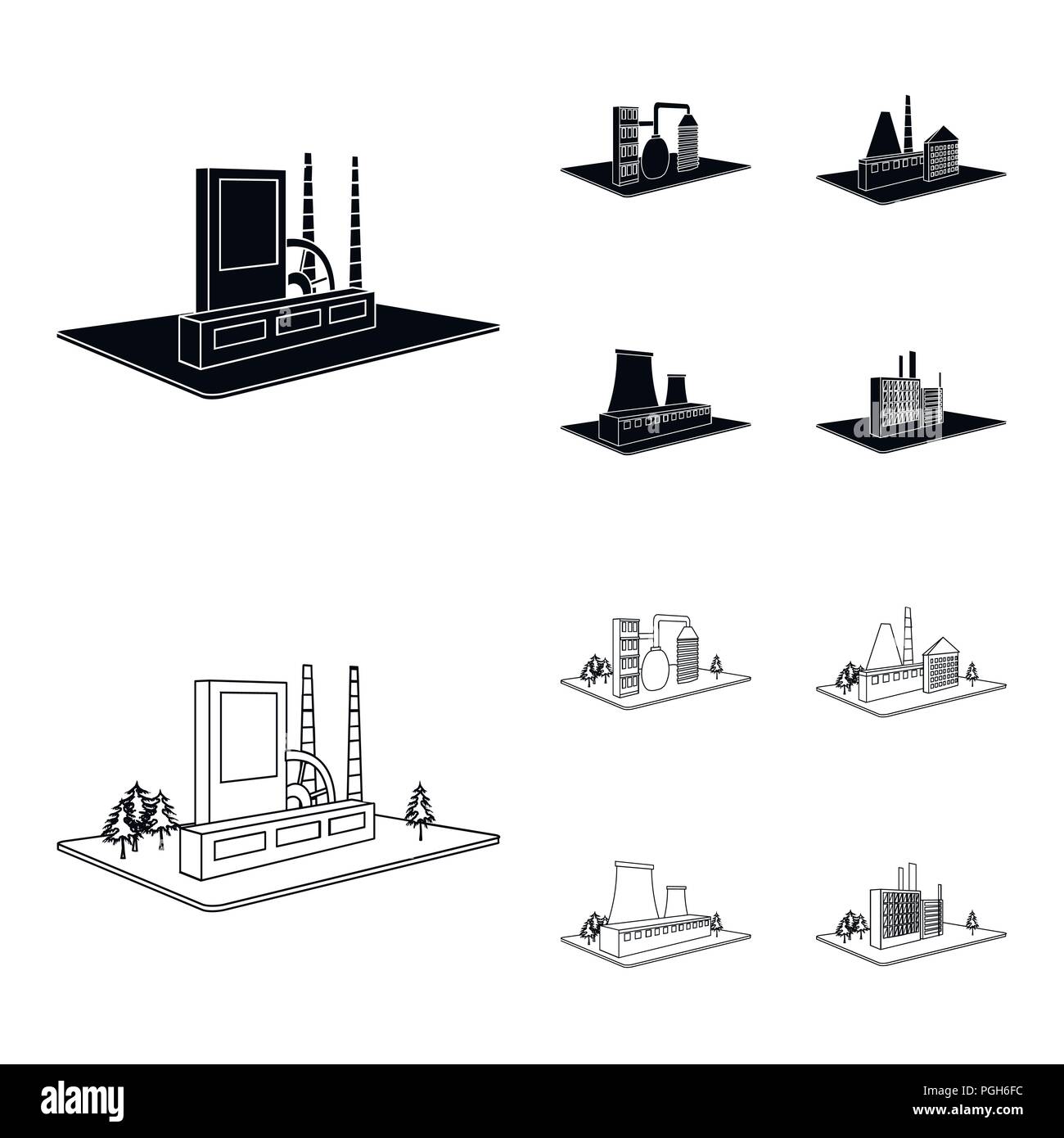 Processing factory,metallurgical plant. Factory and industry set ...