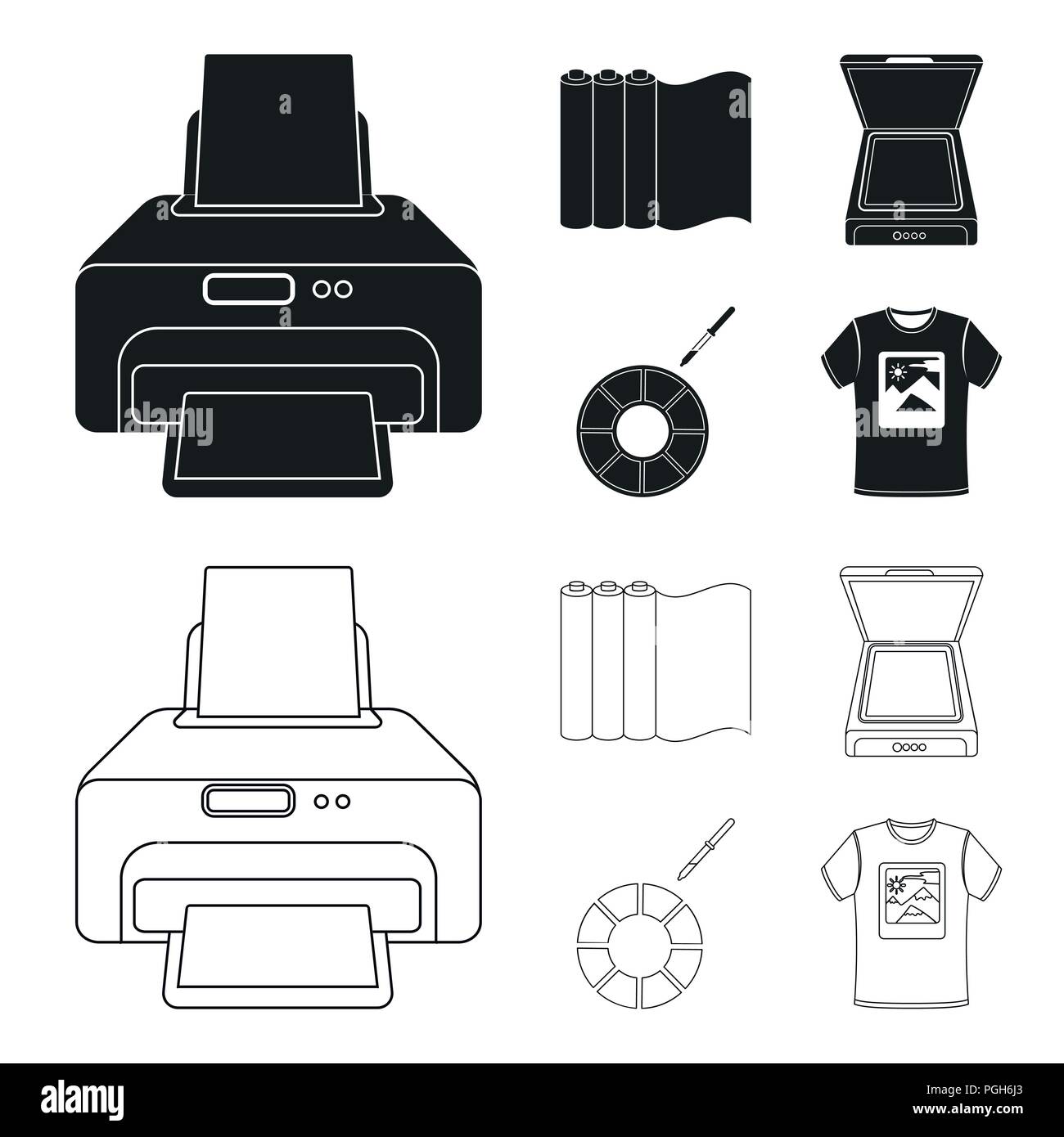 Scanner, color palette and other equipment. Typography set collection ...