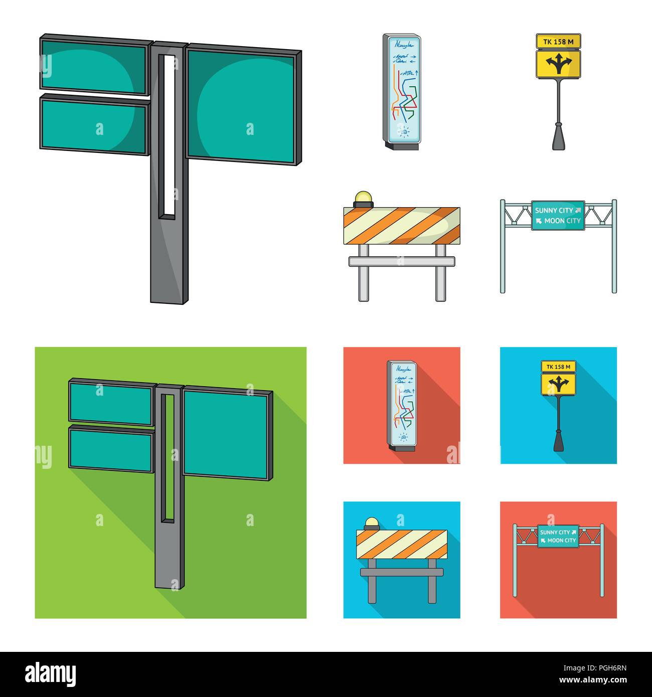 Stands and Signs and other icon in cartoon,flat style.Limiters of ...