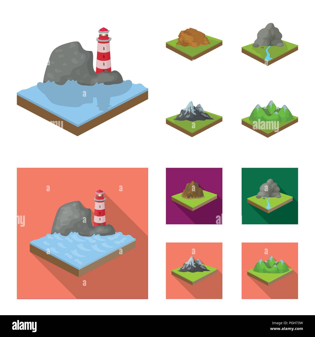 Mountains, rocks and landscape. Relief and mountains set collection ...