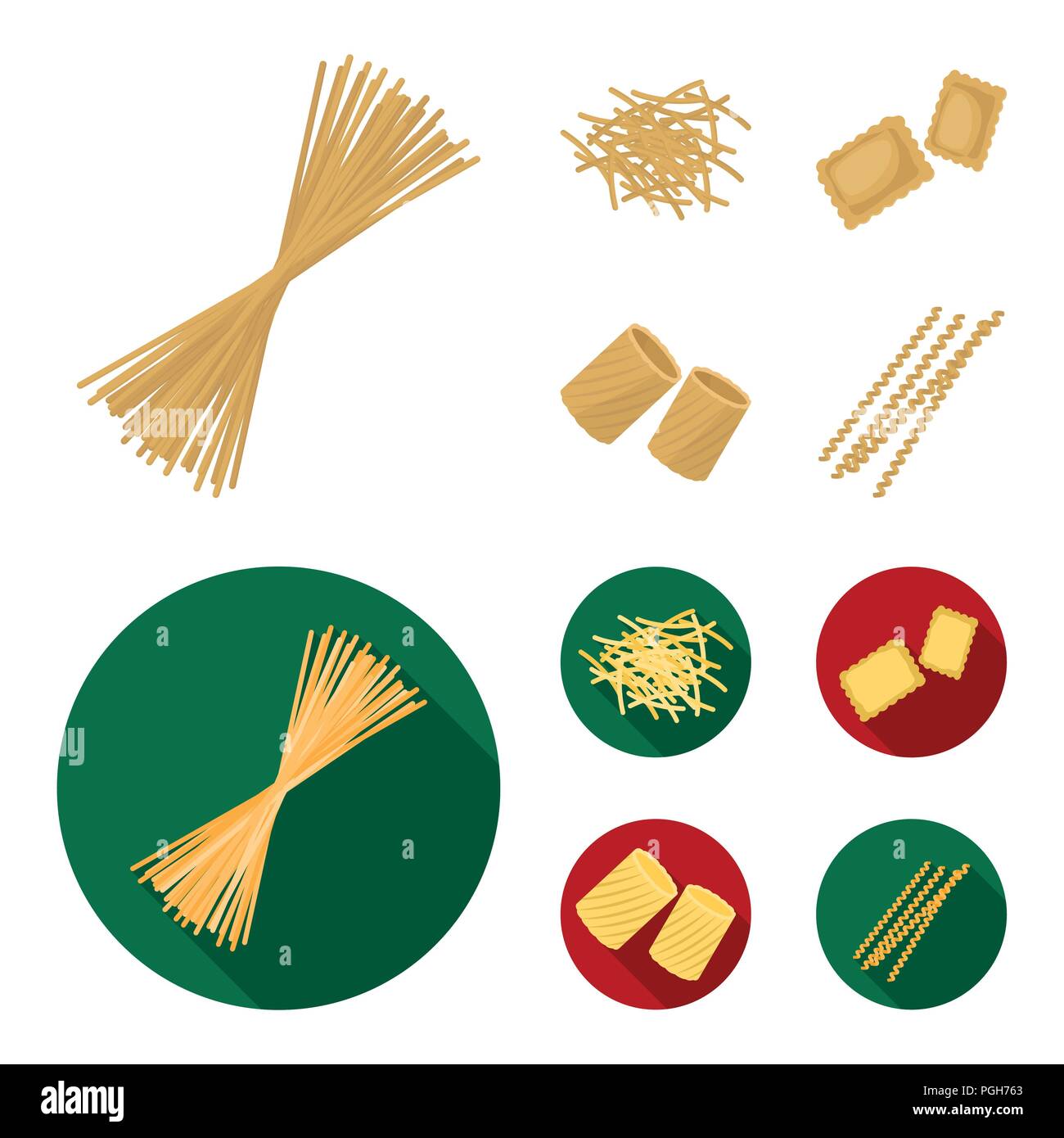 Different types of pasta. Types of pasta set collection icons in ...