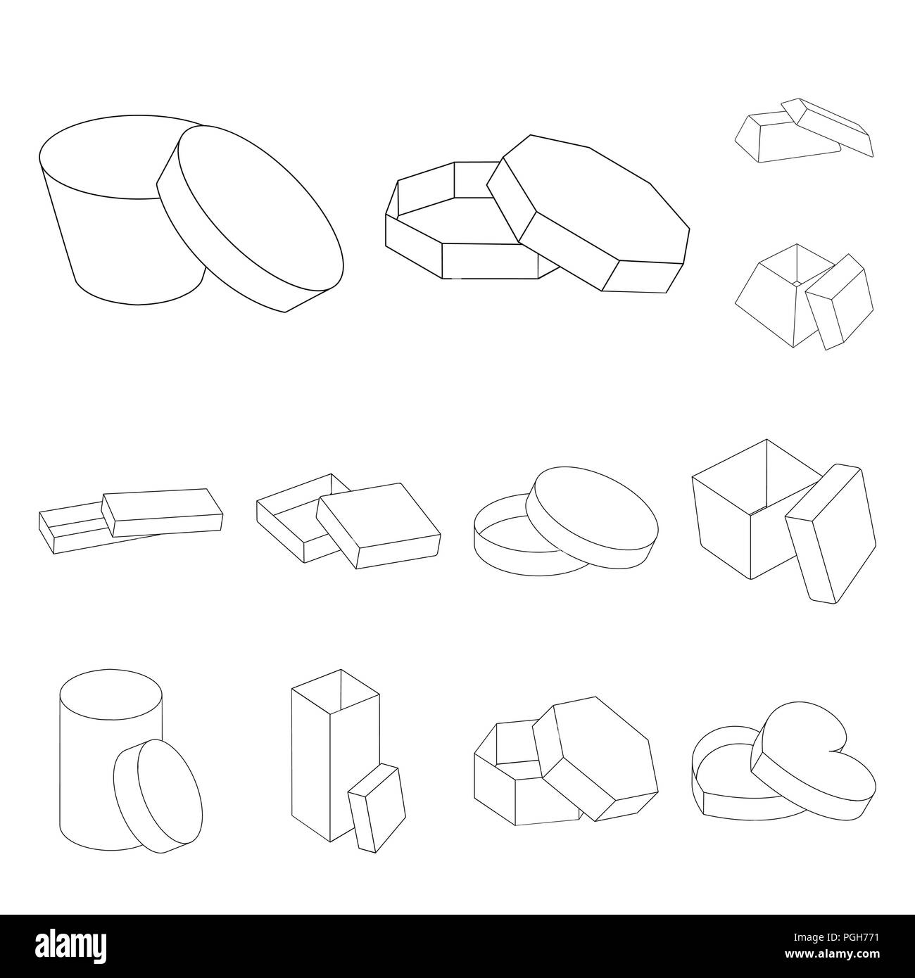 Different boxes outline icons in set collection for design.Packing box ...