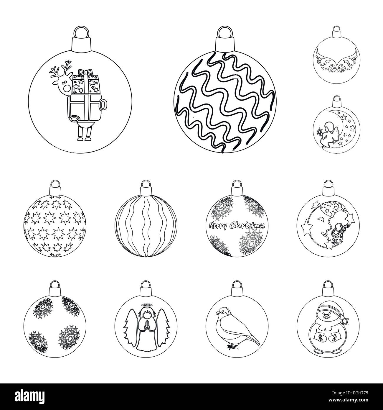 Christmas toys outline icons in set collection for design.New Year ...