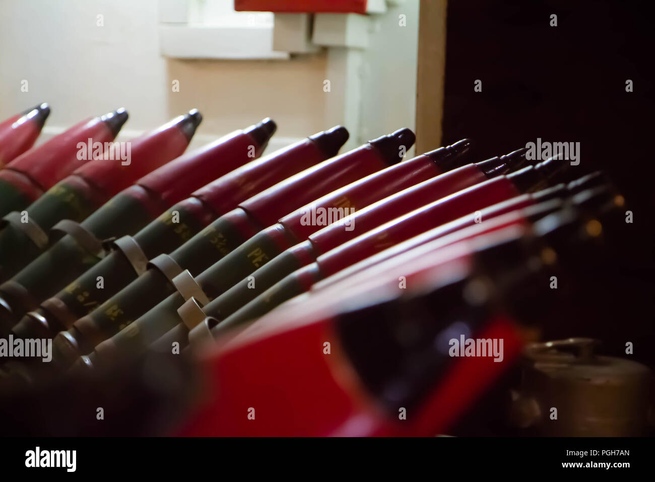 6 inch (152 mm) artillery shells for guns of World War II cruiser Stock ...