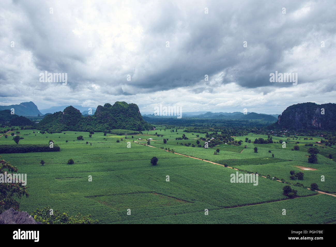 wide angle of agriculture farm and hill from high view shooting Stock ...