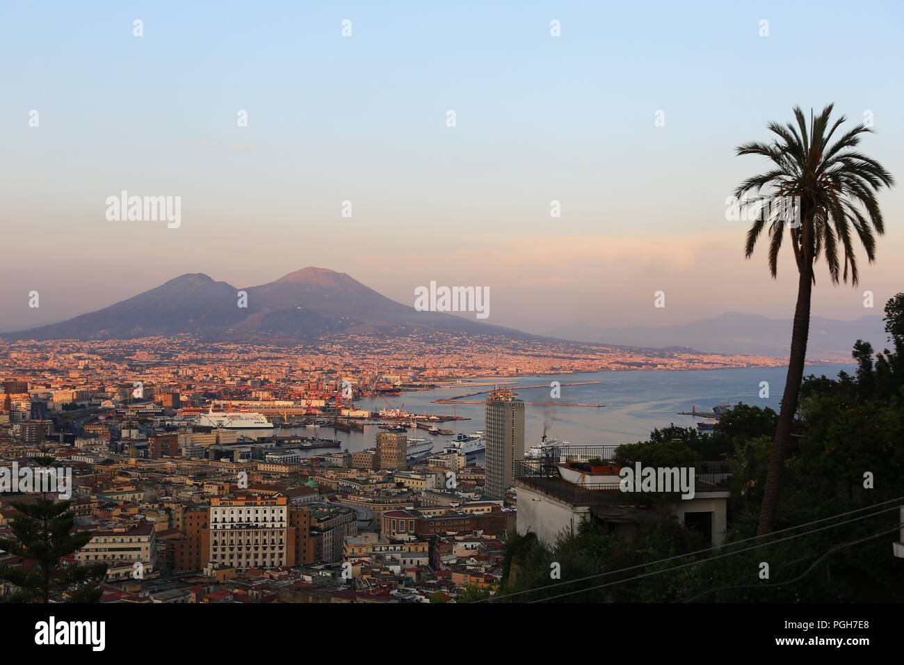 View of Napoli, from the hill. View of Napoli in the sunset, with the ...