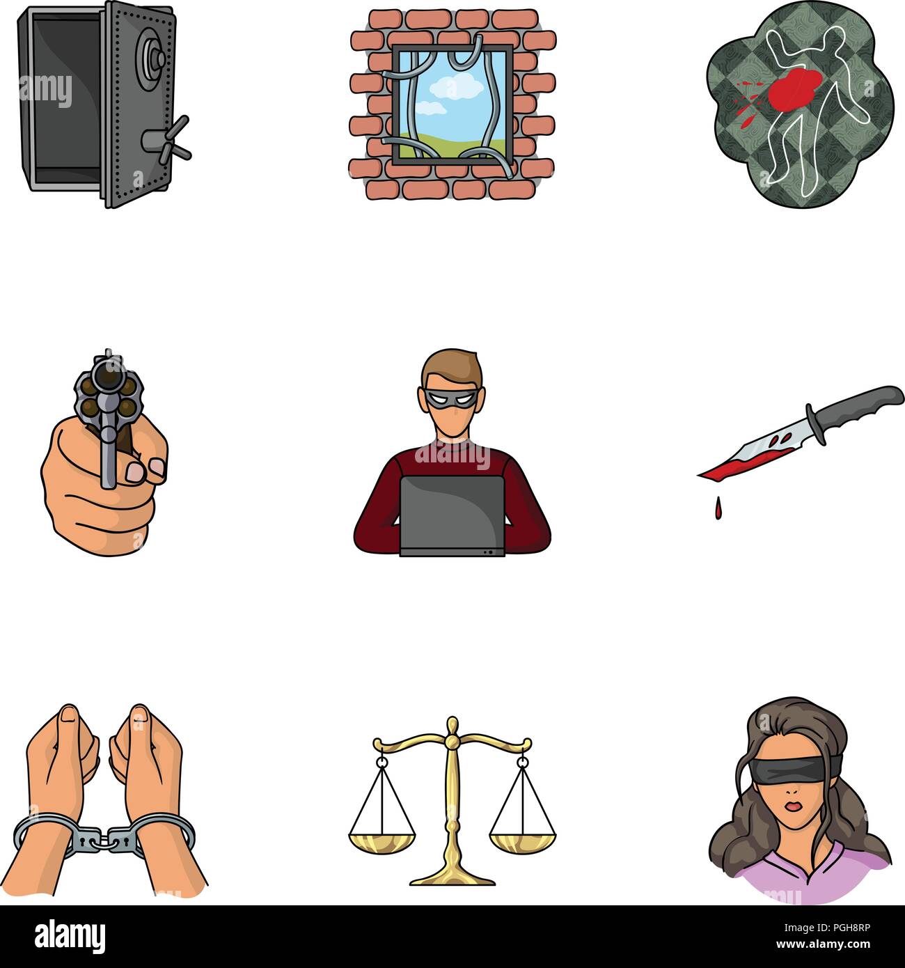 Crime set icons in cartoon style. Big collection of crime vector symbol ...