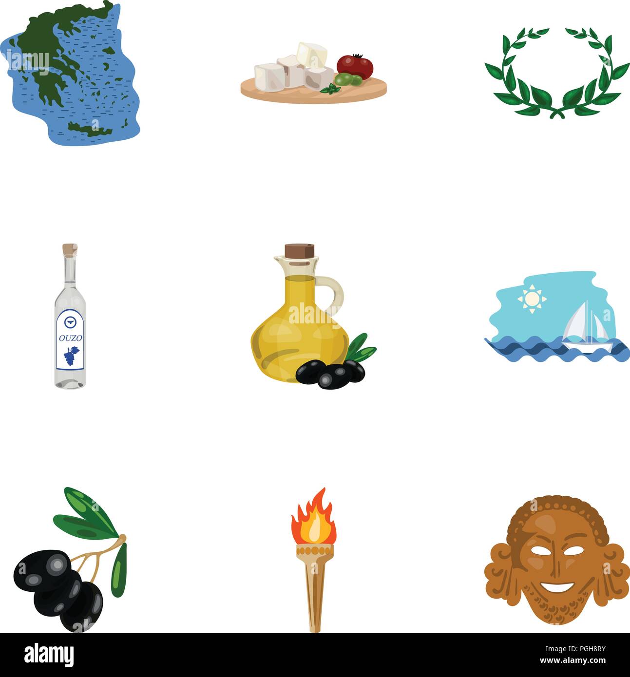 Greece set icons in cartoon design. Big collection of Greece vector ...