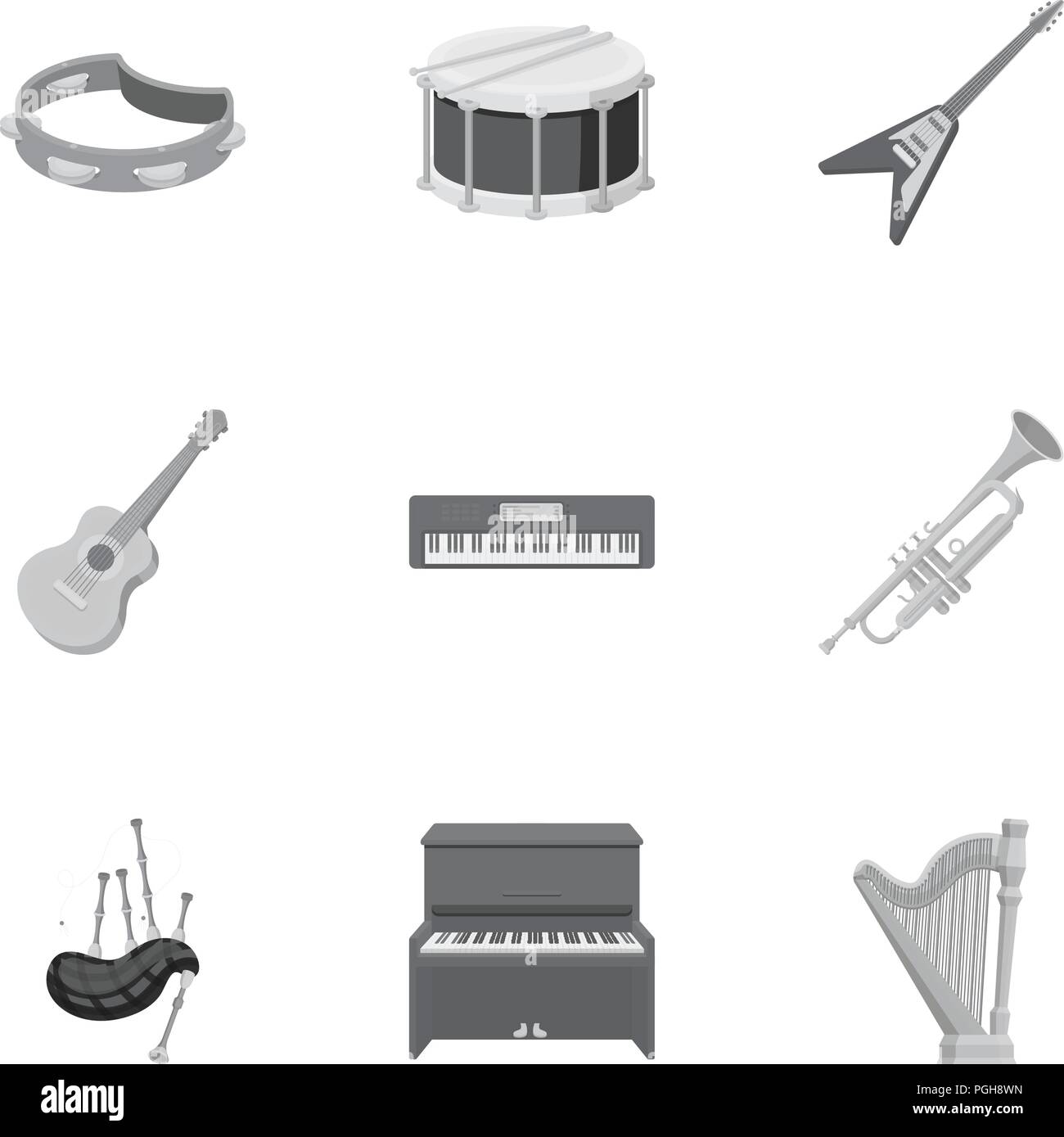 Musical instruments set icons in monochrome style. Big collection of ...