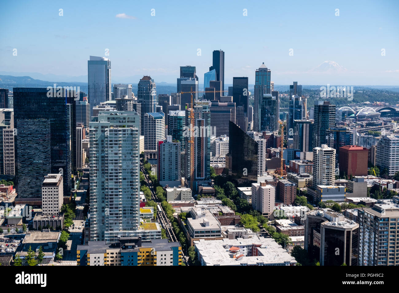 Aerial view of downtown Seattle from the Space Needle, USA Stock Photo ...
