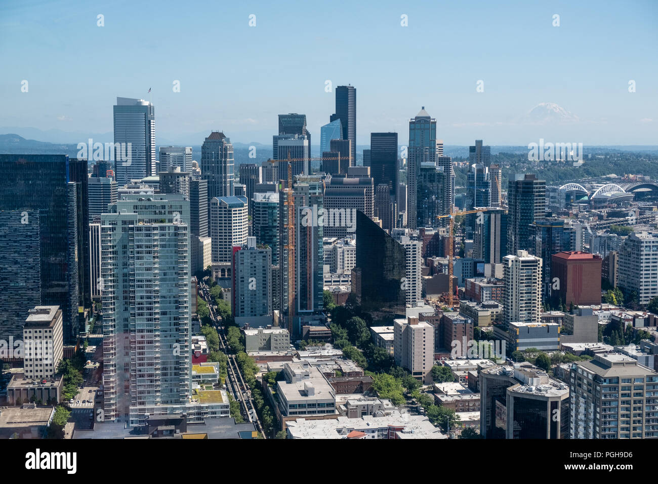 Aerial view of downtown Seattle from the Space Needle, USA Stock Photo ...