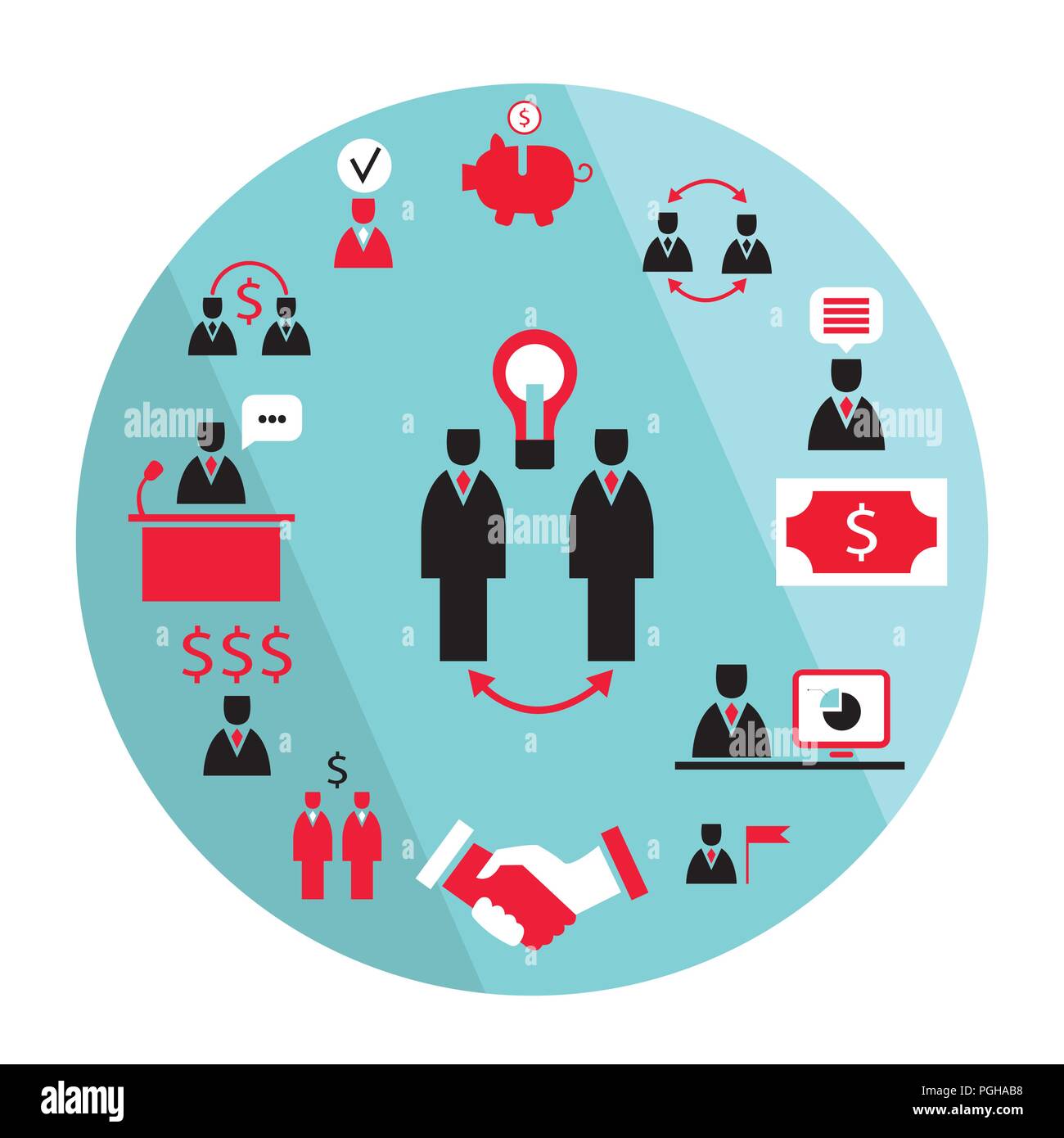 Flat design business elements. Partnership, money earning success ...