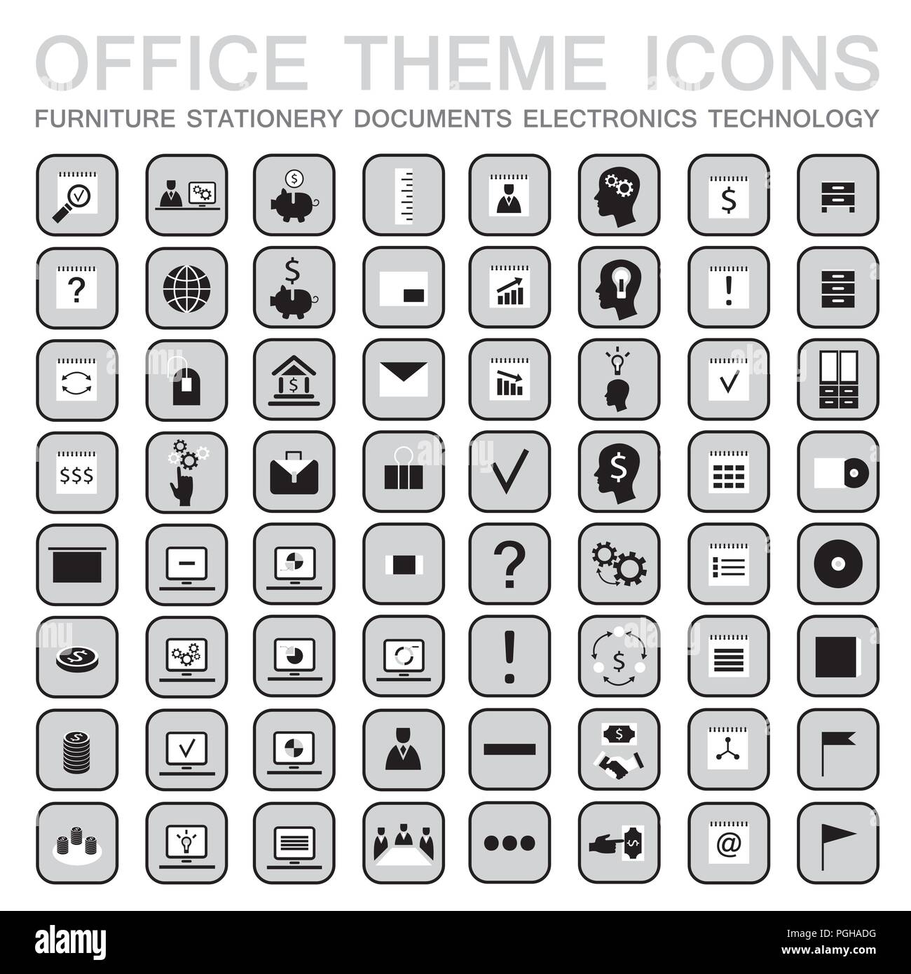 Set of 64 web icons for business. Office theme furniture,stationery ...
