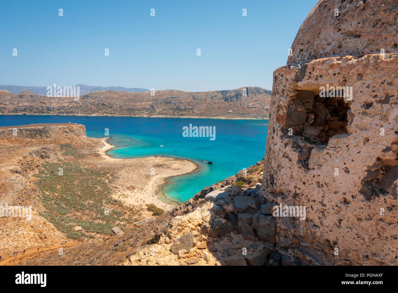 Venetian fortress on Gramvousa island overlooking western coast of ...