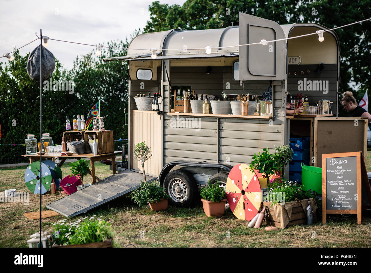 Portable trailer bar at summer wedding party Stock Photo - Alamy