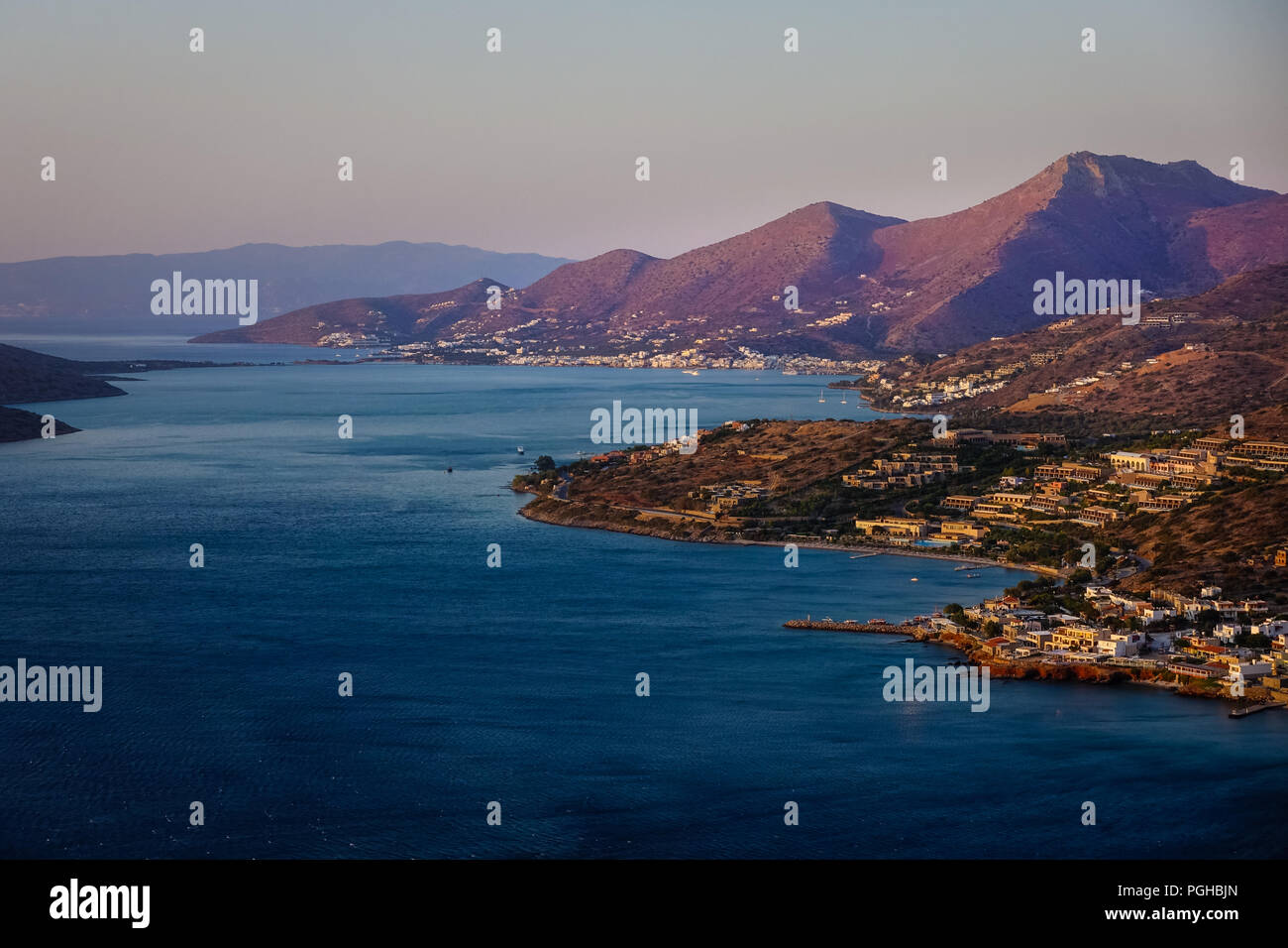 Bay of Elounda at dawn, Crete Stock Photo - Alamy